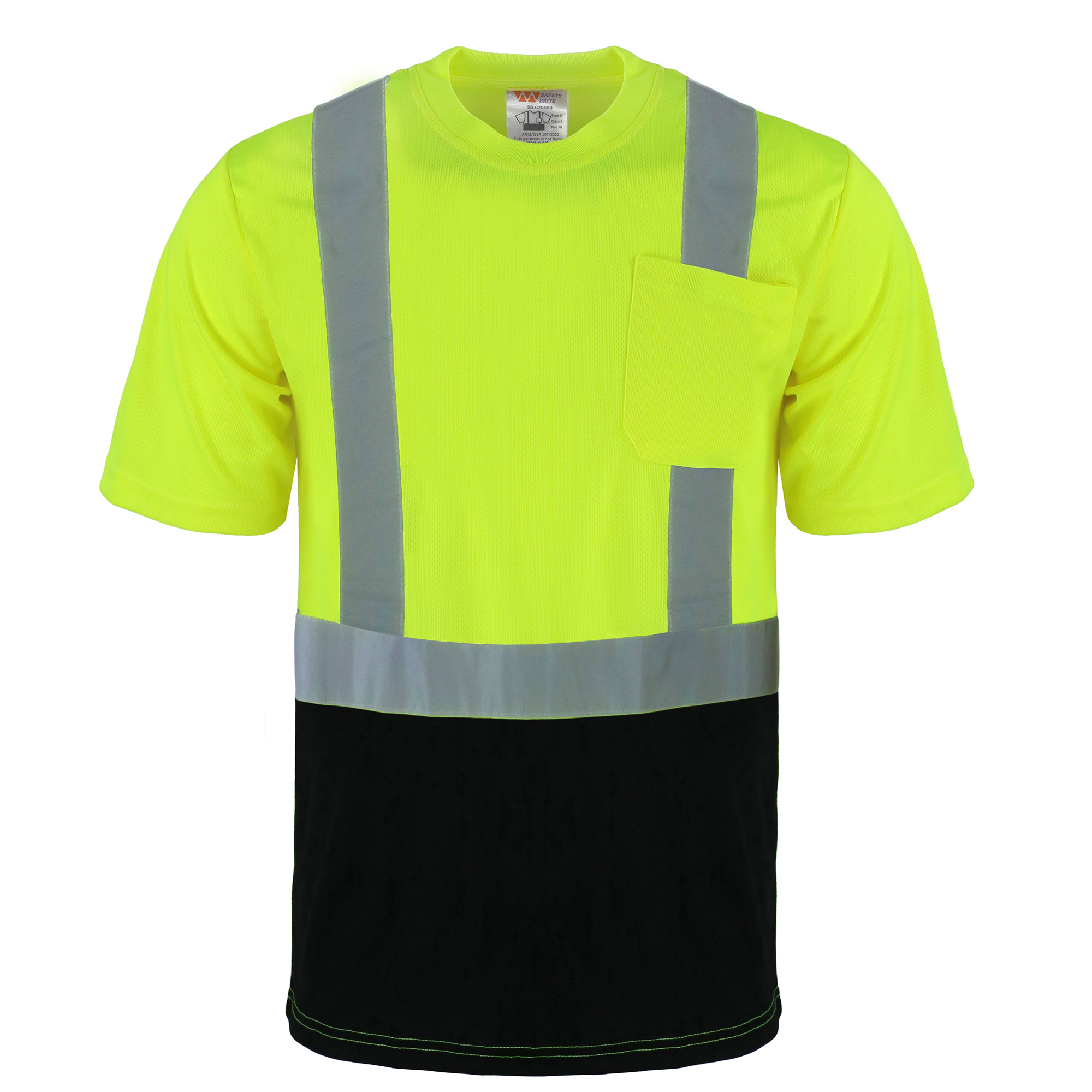 Safety Brite SB-C2SSBB Class 2 Short Sleeve HI VIS T-Shirt with Black ...