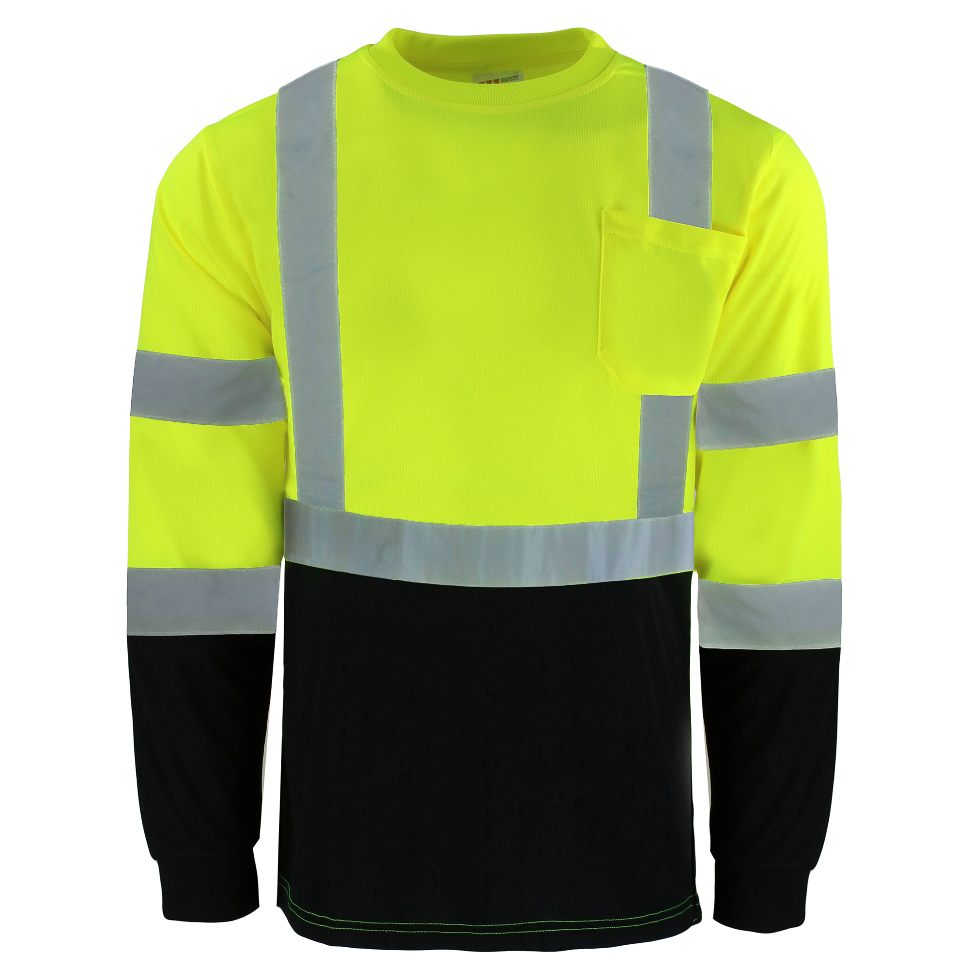 Safety Brite SB-C3LSBB Class 3 Long Sleeve HI VIS T-Shirt with Black Bottom